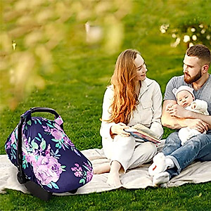 Car Seat Cover & Carseat Headrest Strap Covers for Babies, Summer Cozy Sun & Warm Cover, Purple Flower