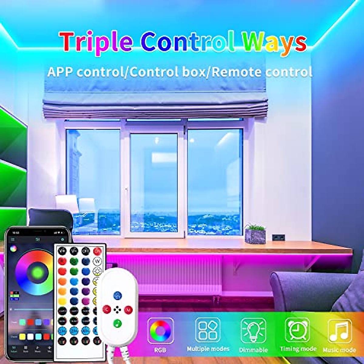 segrass 16.4ft LED neon Lights with Remote APP Control IP65 Waterproof Flexible Neon LED Strip Lights 24V RGB LED neon Rope Lights for Bedroom Room Outdoors Decor