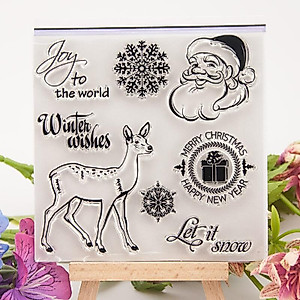 NZJ Merry Christmas Santa Elk Clear Stamp Background Transparent Silicone Stamp Rubber Stamp for Scrapbook Journal Card Making