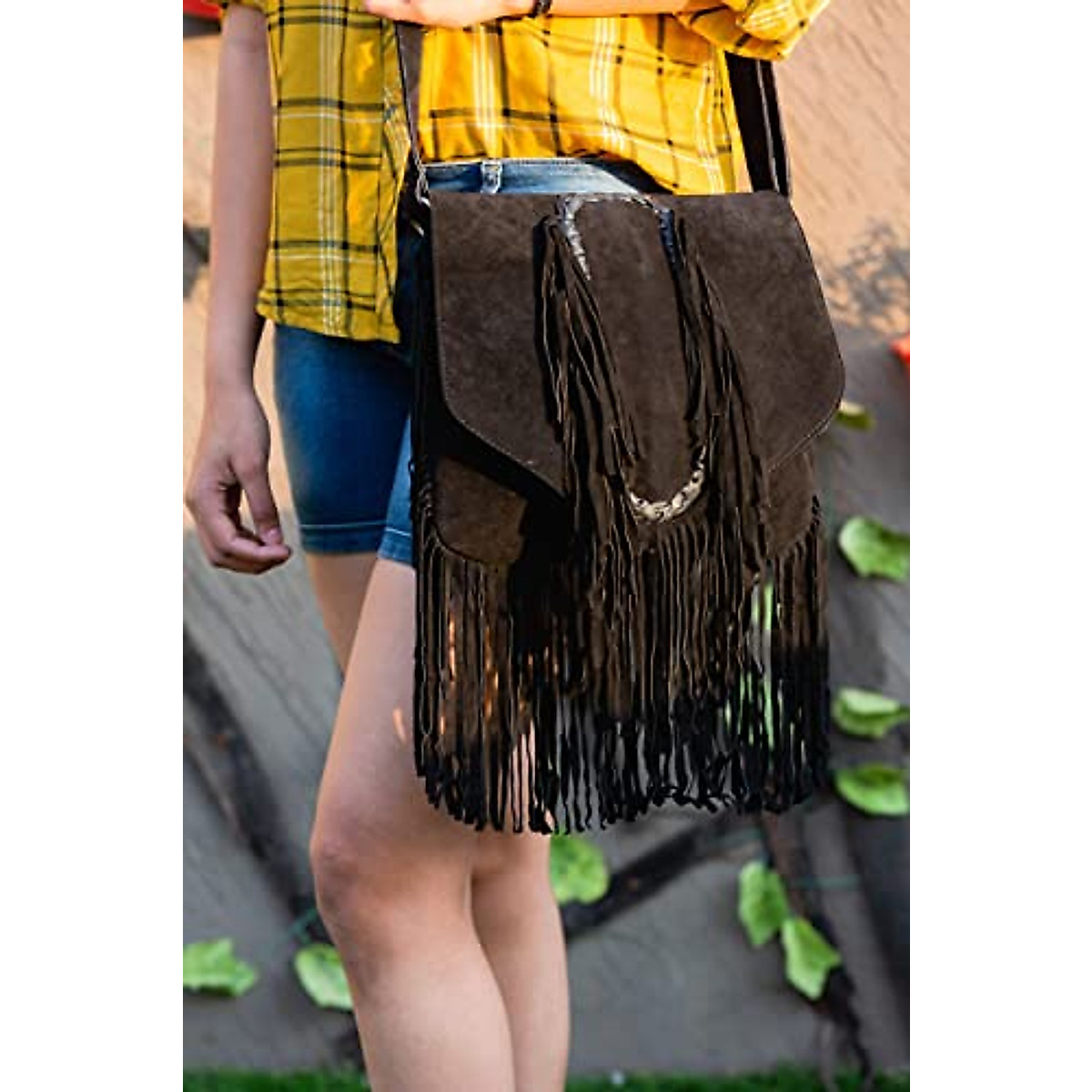 AryanExports Women Hippie Fringe Bags Fashion Bohemian Black Tassel Cross Body Bag Vintage Boho Bags