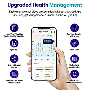Blood Pressure Monitors for Home Use XL Cuff, Bluetooth Machine by Etekcity, FSA HSA Approved Products, Adjustable Cuff Large Upper Arm Friendly, Smart Unlimited Memories in App, Dual Power Sources