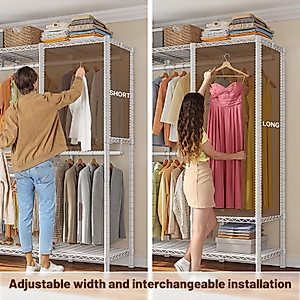 Raybee 76.9" H Clothes Rack Heavy Duty Loads 1100 LBS Metal Clothing Racks for Hanging Clothes Adjustable Wadorbe Closet White,75.8" W*17.7" D*76.9" H
