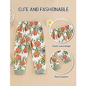 bilison Toddler Baby Girl Clothes Solid Color Ruffle Tops Floral Pants with Headband Outfit Set