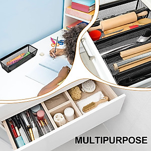 10 Pcs Drawer Organizer Silverware Drawer Organizer Mesh Utensil Drawer Organizer for Kitchen Drawer Silverware Tray with Interlocking Arm for Flatware Fork Spoon Knife Makeup, 9 x 3 x 2 Inch, Black