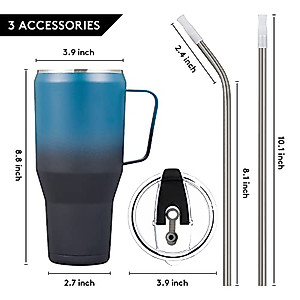 GOBATT 1 pack 40 oz Tumbler with Handle and Straw Lid，Reusable Stainless Steel Double Vacuum Insulated Travel Mug Iced Coffee cup ，Keep Cold for 24 Hours, navy black