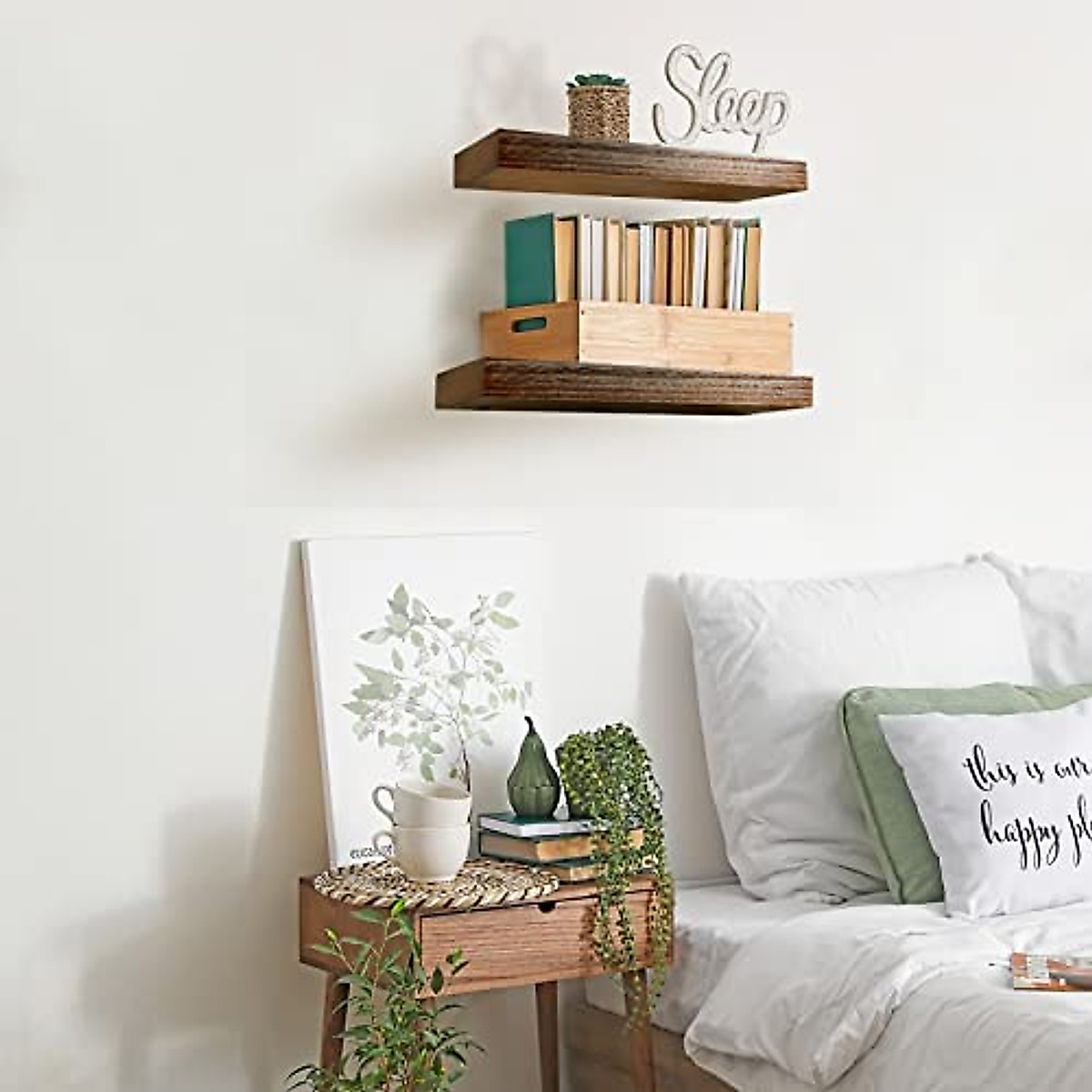 HOMESAURUS Floating Shelves Set of 2 Wall Mounted Shelves for Bedroom Decor, Bathroom Set, Living Room Decor and Kitchen Wall Shelves Decoration - Storage Shelf Rack & Display Shelves Decorations