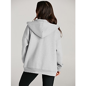 EFAN Oversized Sweatshirt Women 2024 Fall Fleece Jacket Cute Hoodies Pullover Hooded Tops Teen Girl Casual Loose Fit Zip Up Y2k Trendy Fashion Gym Clothes Outfits Grey M