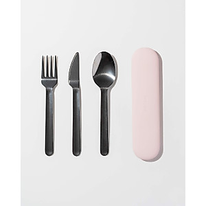 W&P Porter Stainless Steel Utensils with Silicone Carrying Case | Blush | Spoon, Fork & Knife for Meals on the Go | Portable and Compact Set