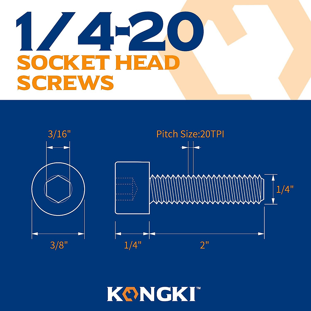 1/4-20 x 2" Socket Head Cap Screws, Allen Socket Drive, 304 Stainless Steel 18-8, Full Thread, Bright Finish, Fully Machine Thread, 25 PCS