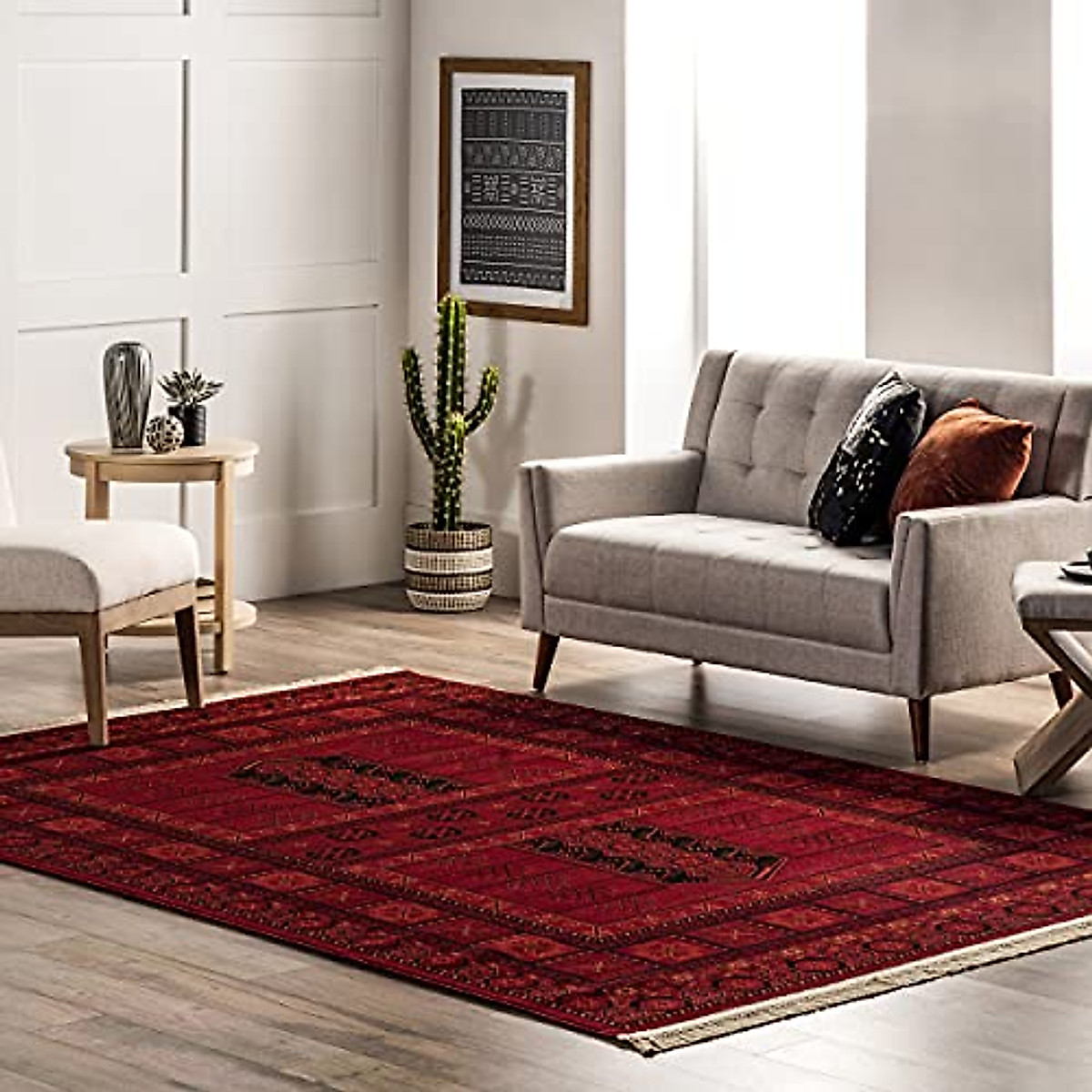 nuLOOM Billie Traditional Paneled Fringe Area Rug, 6' 7" x 9', Red