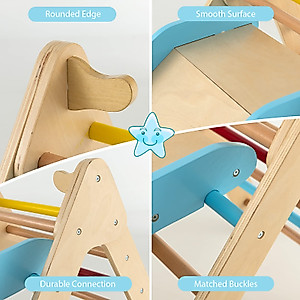 Olakids Toddlers Triangle Climber, 2 in 1 Montessori Kids Wood Climbing Toy with Ramp, Ladder, Slide for Gym Playground, Indoor Baby Climb Play Structure Activity Set for Boys Girls 1-3
