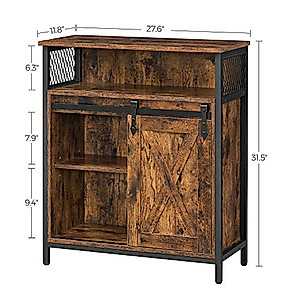 VASAGLE Buffet Cabinet, Sideboard with Open Compartment, Sliding Barn Door, 27.6”L x 11.8”W x 31.5”H, Industrial Rustic Brown and Black ULSC089B01