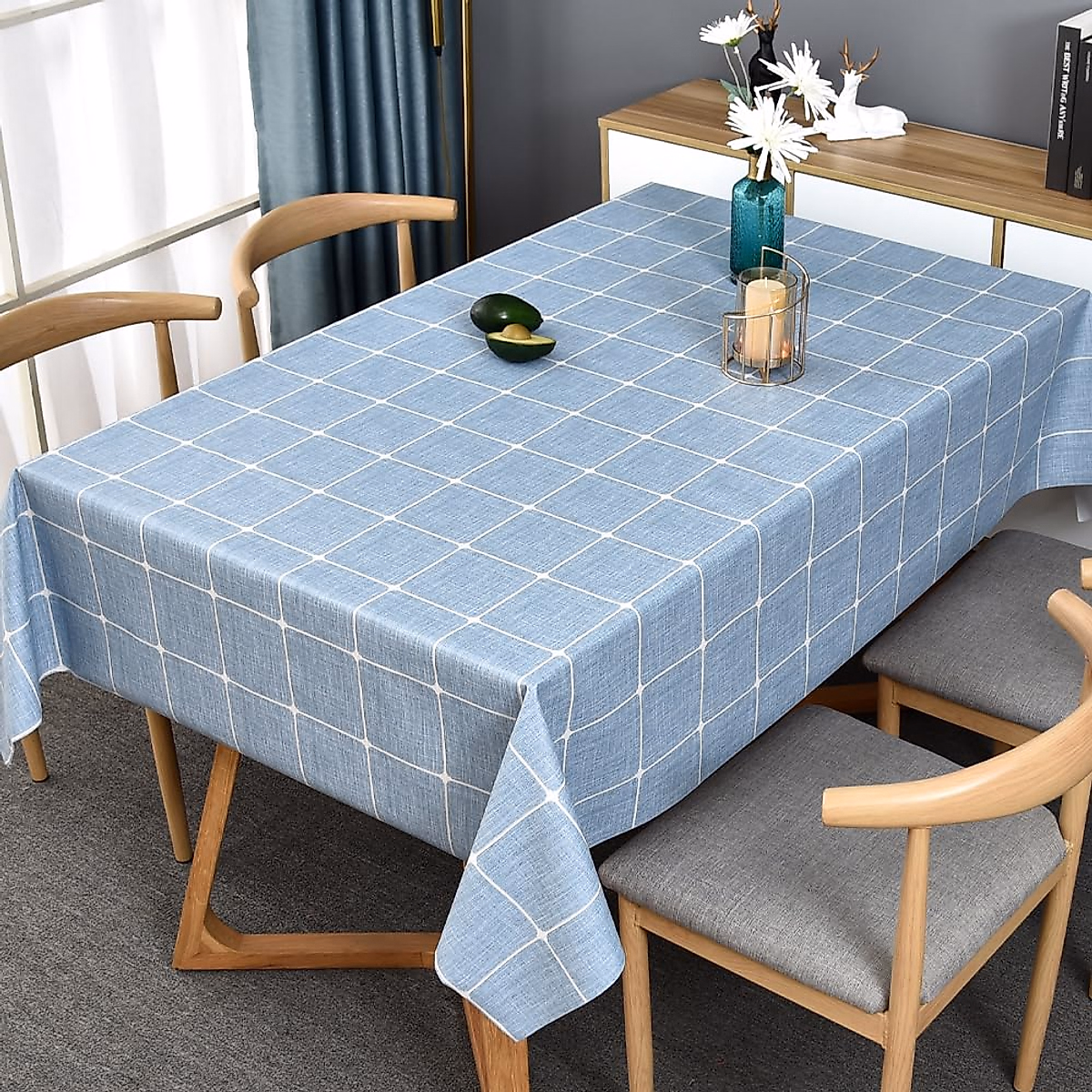 TruDelve Plastic Table Cloth Square Table Gray Vinyl Tablecloth Waterproof Wipeable Oilcloth Tablecloths for Dining Table Cover(54"x54",Checkered-Grey)