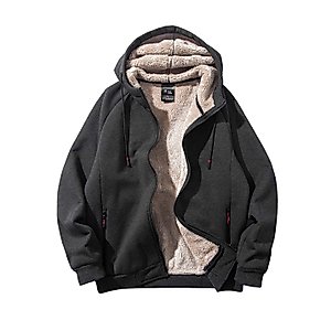 Gihuo Men's Winter Sherpa Lined Hoodie Zip Up Sweatshirt Heavyweight Warm Fleece Jacket with Pockets (Dark Grey, X-Large)