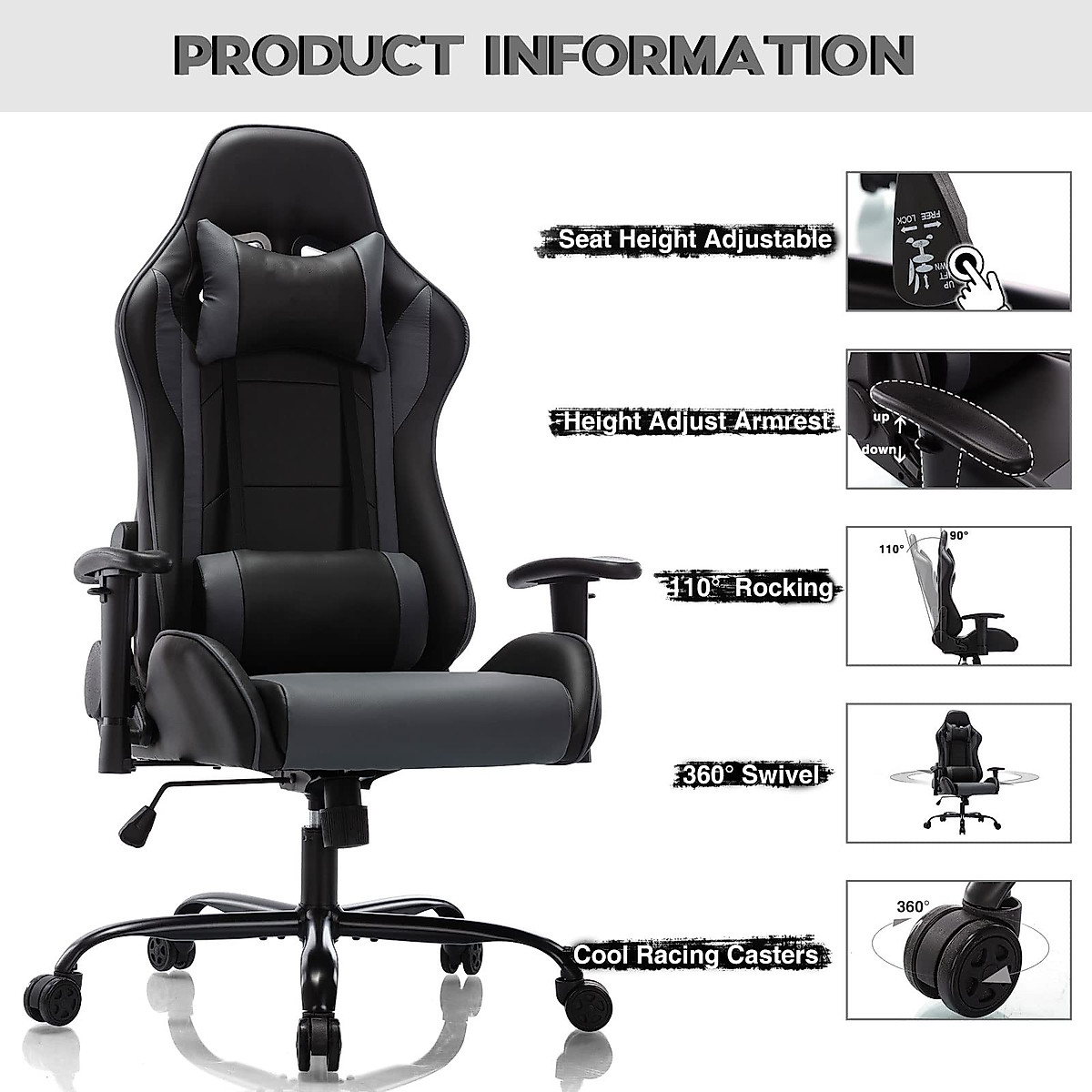 AFO High Back Desk Ergonomic Adjustable Computer Gaming Chair, Grey