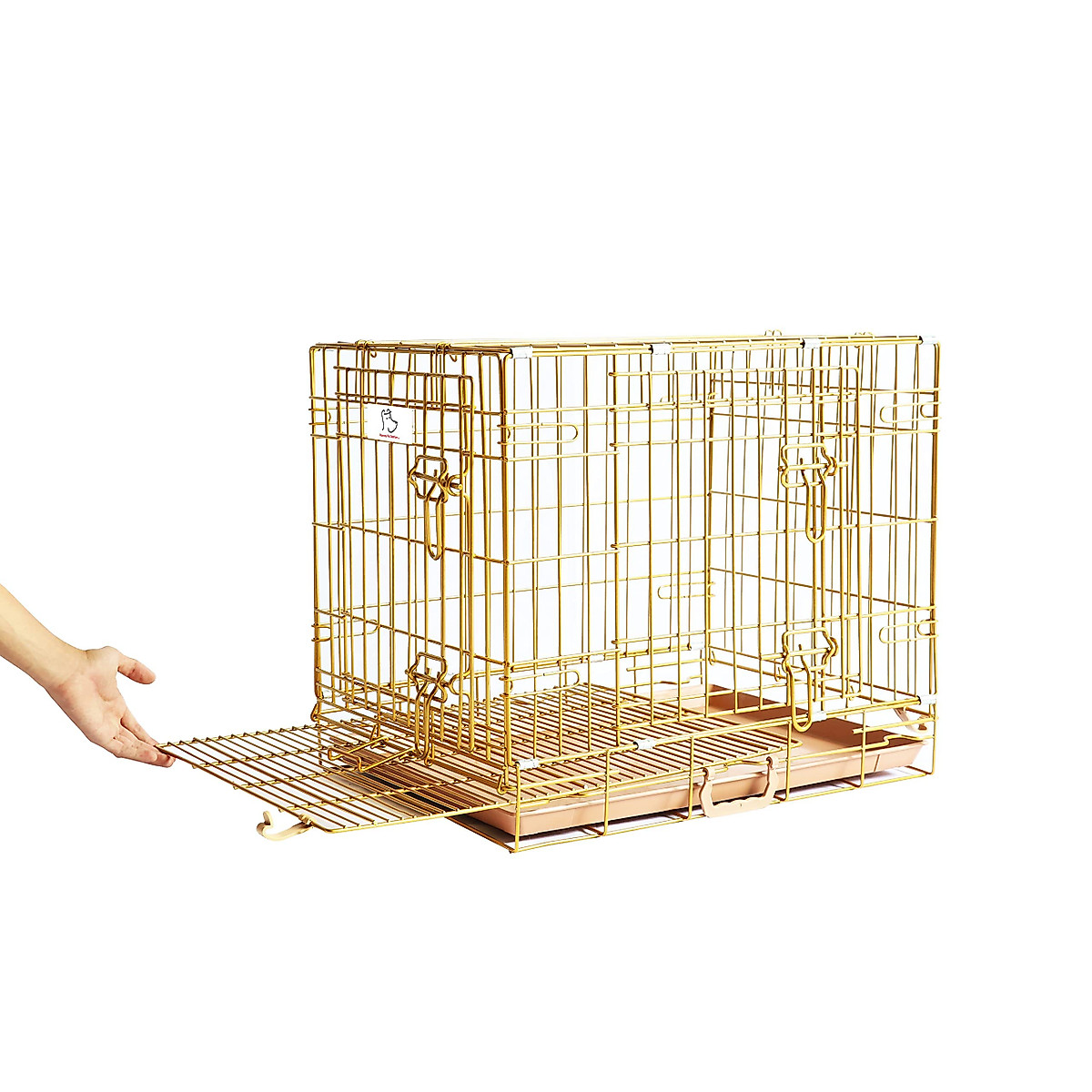 HOMEY PET Gold Color Folding Design Dog Crate Puppy Kennel with Removable Floor Grid and Pull Out Tray