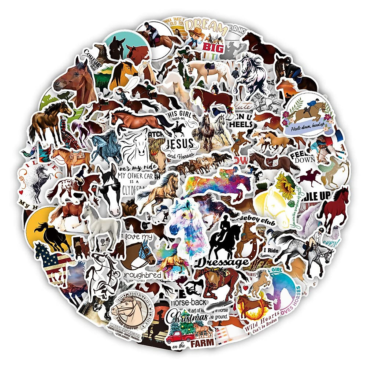 100pcs Horse Stickers, Cute Horse Riding Water Bottle Bulk Stickers for Kids, Vinyl Fall Stickers for Laptop, Horse Gifts for Girls Women Kids (Horse Stickers)