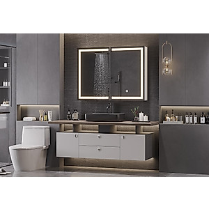 DICTAC Lighted Medicine Cabinet with Mirror and Storage Bathroom Wall Cabinet with Mirror and Outlets 31.5''x23.6'' Wall Mounted Mirror Medicine Cabinets with Led Lights and Adjustable Shelves,White