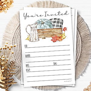 Rustic Fall Harvest Invitations - (20 Count) Autumn Country Watercolor 4x6 Invitations With Envelopes for Bridal, Baby Shower, Wedding, School, Neighborhood & Church Events