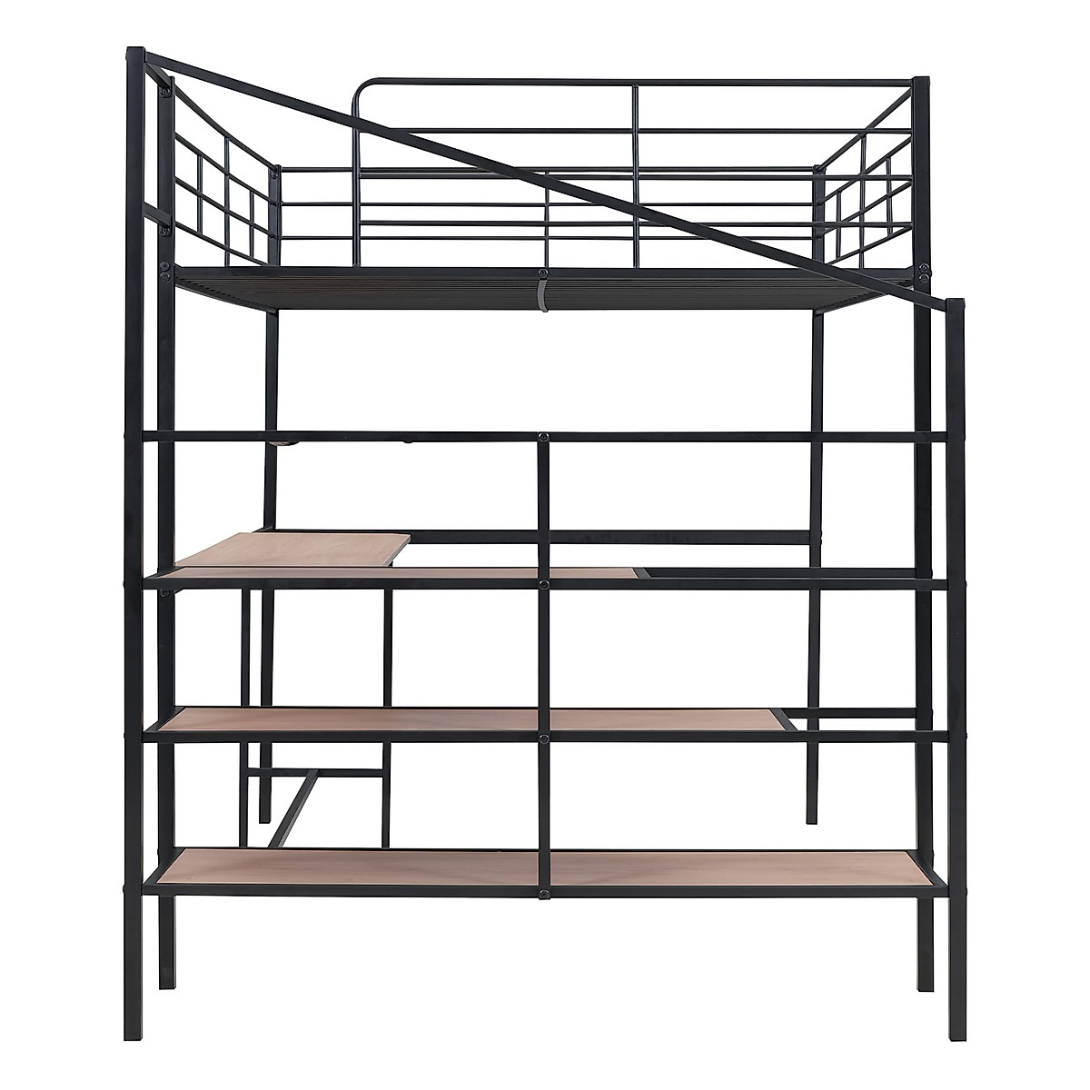 FANYHOME Full Size Metal Loft Bed with Desk and Metal Grid, Stylish Metal Frame Bed with Lateral Storage Ladder and Wardrobe loft Bed Twin Size with Desk (Black)