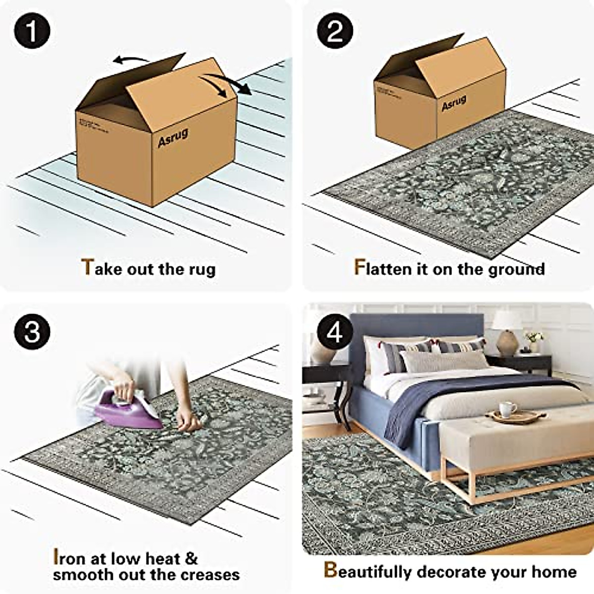 Asrug Floral Luxury Accent Area Rugs Non-Shedding Living Room Bedroom Accent Rug, 3’x5’, Taupe