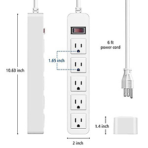 Upgraded Outdoor Power Strip Weatherproof, 5AC Outlets and 6ft Long Extension Cord IPX4 Waterproof Overload Protection Surge Protector for Baby Room/Bathroom/Patio/Kitchen/Garden, UL Certification