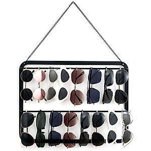 Mkono Sunglasses Organizer Hanging Glasses Storage Holder for Wall and Door Metal 2 Tier Eyeglasses Rack Holds Up to 16 Sunglasses Modern Wall Mount Sunglass Eyewear Display Hanger, Black