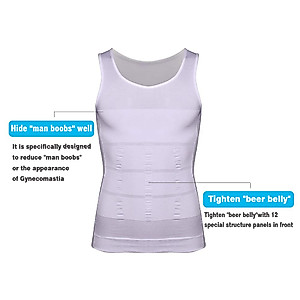 KOCLES Men's Compression Tank Top Slimming Body Shaper Vest Shirts Abs Abdomen Slim Undershirts GYM Weight Loss Workout Clothing (White, Large)