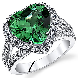 PEORA 6.00 Carats Heart Shape Simulated Emerald Ring Sterling Silver Size 9