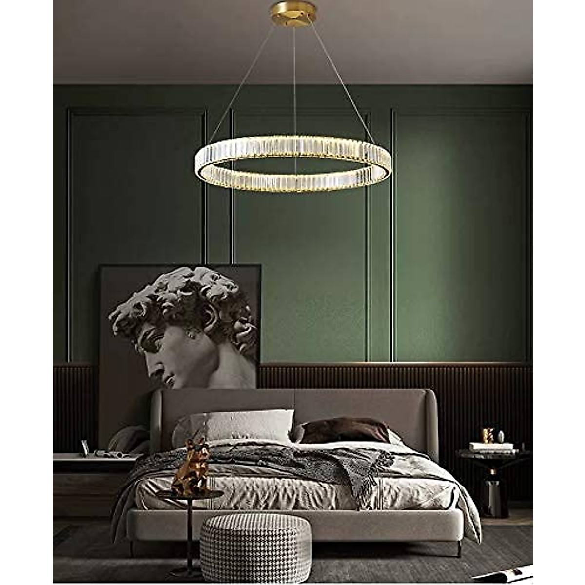 yomay Modern Crystal Chandelier Dimmable Gold Ring Pendant Light with Remote 24" Round Crystal Chandeliers for Living Room Dining Room Bedroom