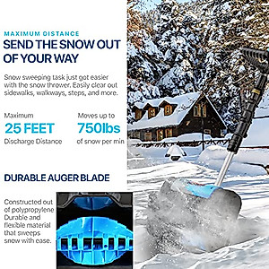 AlphaWorks Snow Thrower Power Shovel 4Ah DC 20V Upgraded Design, Cordless Rechargeable Handheld, Lightweight 10" in. Width 5" in. Depth, 25' ft Throwing Distance, 300 lbs per Min