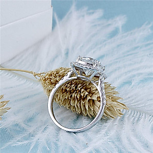 DovEggs Solid 14K White Gold Center 2ct 7.5mm G-H-I Color Cushion Cut Created Moissanite Halo Engagement Ring with Accents (6.5)