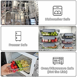 YANGNAY 10 Pack Glass Meal Prep Containers with Steam Vent, Food Storage Containers with Airtight Lids, Dishwasher/Microwave/Oven/Freezer Safe Glass Containers for Leftovers (2 Sizes, Grey)