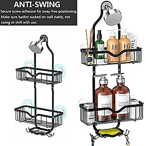 Kerisgo Hanging Shower Caddy, Over Head Shower Caddy Shower Organizer Rack with Soap Dish, Shower Storage Basket for Shampoo, Conditioner, Razors, Soap, Shower Sponge (Black)