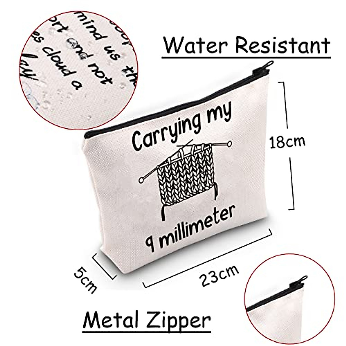 JXGZSO Knitting Storage Bag Carrying My 9 Millimeter Crochet Makeup Bag Knit Gift For Knitter Lover