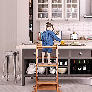 Kids Kitchen Learning Step Stool - Kids Kitchen Step Stool with Safety Rail, Solid Wood Construction, Perfect for Toddlers and Older, Nature