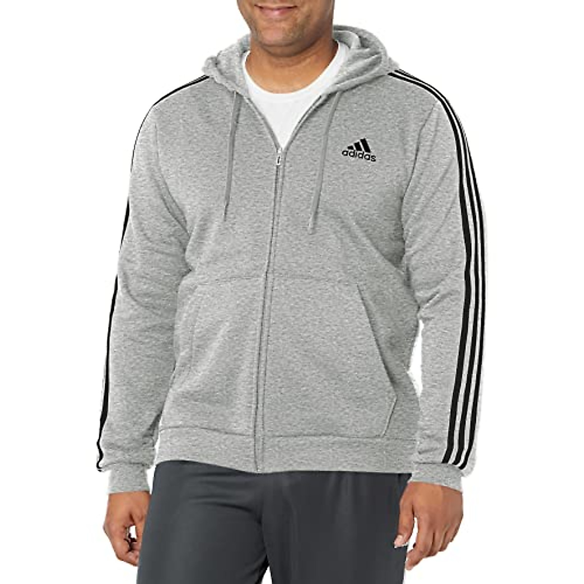 adidas Men's Essentials Fleece 3-Stripes Full-Zip Hoodie, Medium Grey Heather, 4X-Large