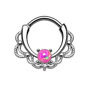 Daesar Women's Nose Rings 16G, Stainless Steel Nose Rings Hollow Flower Opal Hoop Nose Screw Studs Silver, 1Pcs