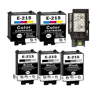 IDO Remanufactured for 215 T215 Ink Cartridges and T2950 Maintenance Box Compatible with WF-100 WF-110 Printer (3 Black, 2 Tri-Color, 1 T2950 Maintenance Box, 6 Packs)