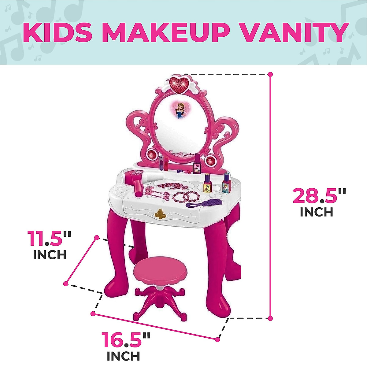Wolvolk Princess 2-in-1 Toddler Vanity Set with Piano - Unlock Creativity, Joy, and Music in One Experience a Kids Vanity Set with Mirror and Piano for Kids Ages 3-5