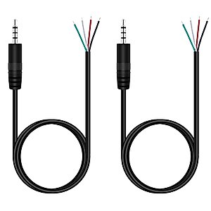 Fancasee (2 Pack 3 ft Replacement 3.5mm 1/8" Male Plug to Bare Wire Open End Pigtail TRRS Stereo 3.5mm Jack Connector Adapter Audio Cable for Headphone Headset Earphone Microphone Cable Repair