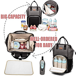 AOCKS Diaper Bag Organizer Insulated Waterproof Travel Backpack Large Capacity for Baby Care,Multi-Function, Stylish and Durable (Black Grey)