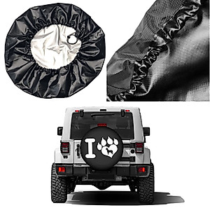 Foruidea I Love with Black Heart Paw Print Dog Spare Tire Cover Dust-Proof Wheel Tire Cover Fit Trailer, RV, SUV and Many Vehicle 17 Inch