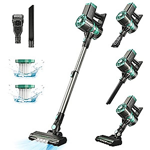 PRETTYCARE Cordless Vacuum Cleaner, 180W Powerful Suction Stick Vacuum with 35min Long Runtime Detachable Battery, 6 in 1 Lightweight Quiet Vacuum Cleaner Perfect for Hardwood Floor Pet Hair, Green