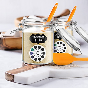 Rtteri 4 Pack 25 oz Glass Sourdough Starter Kit with Thermometer Sticker, Silicone Jar Spatula, Chalkboard Labels and Marker, Wide Mouth Airtight Sourdough Starter Container