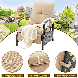 AECOJOY Outdoor Recliner Chair, Patio Outdoor Lounge Chairs with Adjustable Back, Pool Lounge Chairs with Beige Olefin Cushions (Removable)
