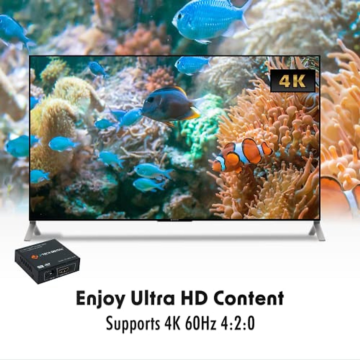 4K HDMI Splitter 1 in 2 out 1X2 Powered Splitter for Dual Monitors by J-Tech Digital Power Adaptor included [JTD-MINI-1X2SP]