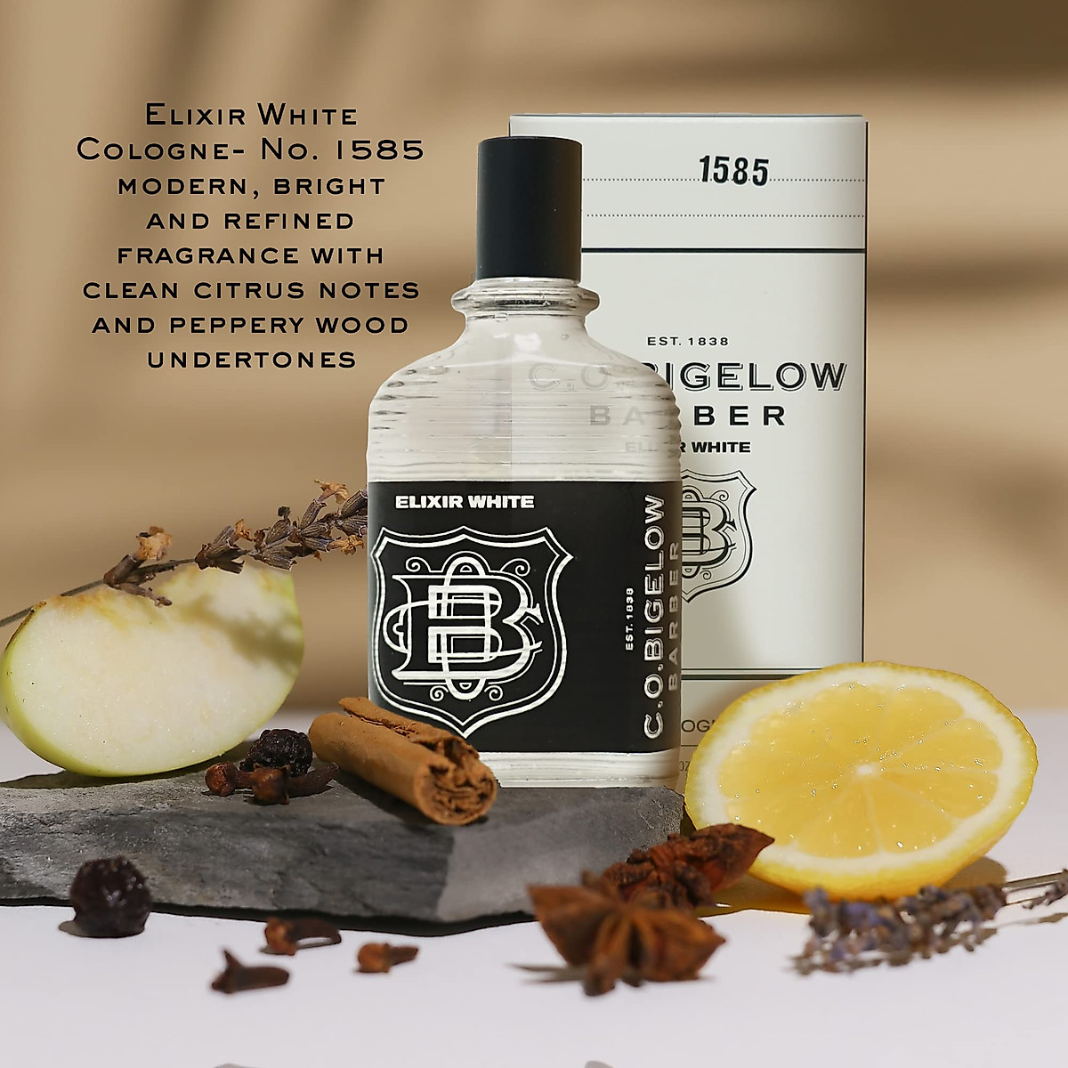 C.O. Bigelow Elixir White Cologne - No. 1585, 2.5 fl oz, Cologne for Men, Modern, Fresh, Refined Clean Citrus & Peppery Wood, Masculine Perfumes for Men