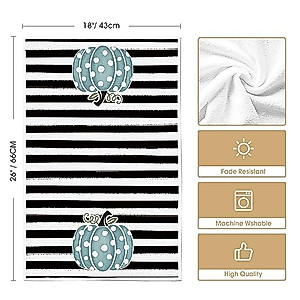 Artoid Mode Blue Polka Dot Stripes Maple Leaves Fall Kitchen Towels Dish Towels, 18x26 Inch Seasonal Hello Pumpkin Decoration Hand Towels Set of 3