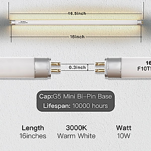 HoazHoald 16” F10T5/830/L Fluorescent Bulb T5 10W 3000K Warm White Light Bulb Diameter 5/8” Replacement for Jasco Philips Under Cabinet Counter Light Fixtures (4 Pack)